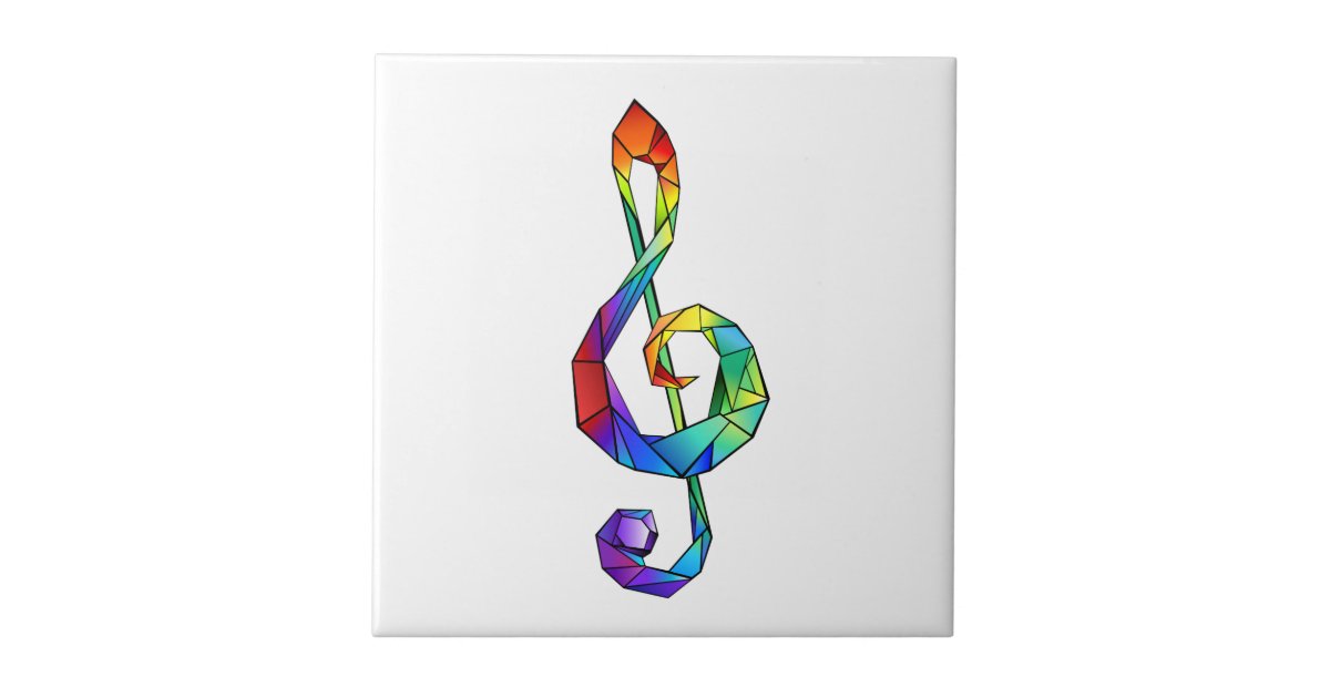 Rainbow musical key treble clef tile | Zazzle