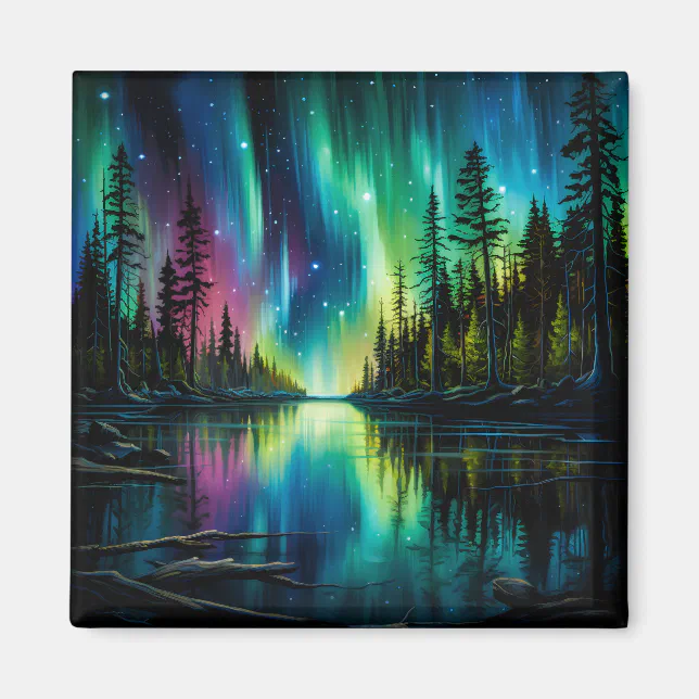 Rainbow Northern Lights Reflection on Water Magnet | Zazzle