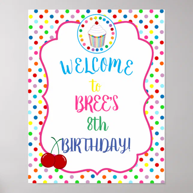 Rainbow Polka Dot Cupcakes and Numbers Poster | Zazzle