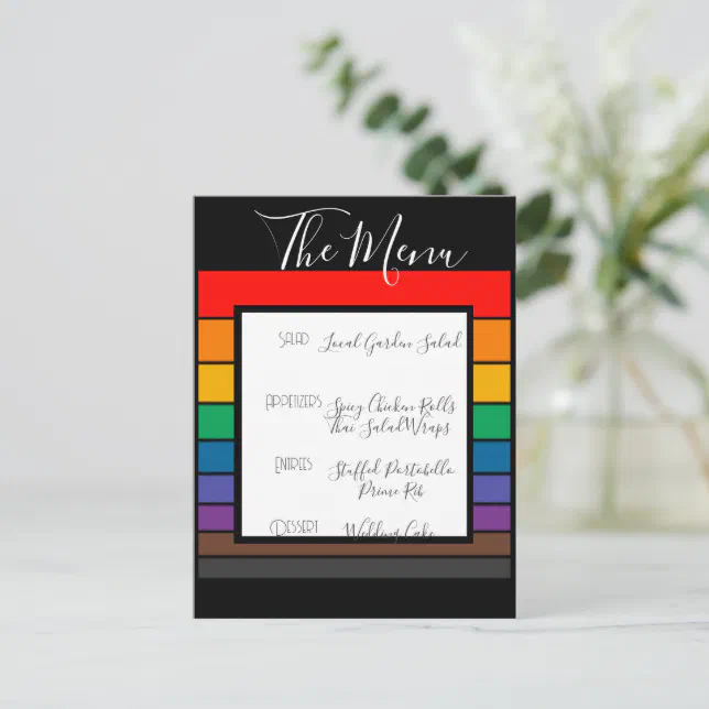 Rainbow Pride Colour Block Stripe Menu Postcard | Zazzle