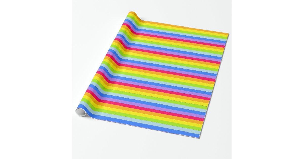 Rainbow stripes bright coloured patterned wrap wrapping paper | Zazzle
