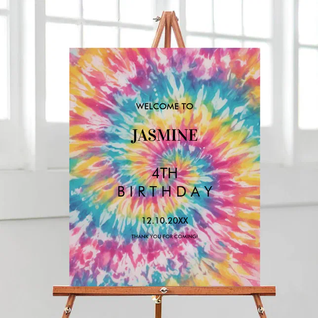 Rainbow Tie Dye whimsical Birthday Party Welcome Poster | Zazzle