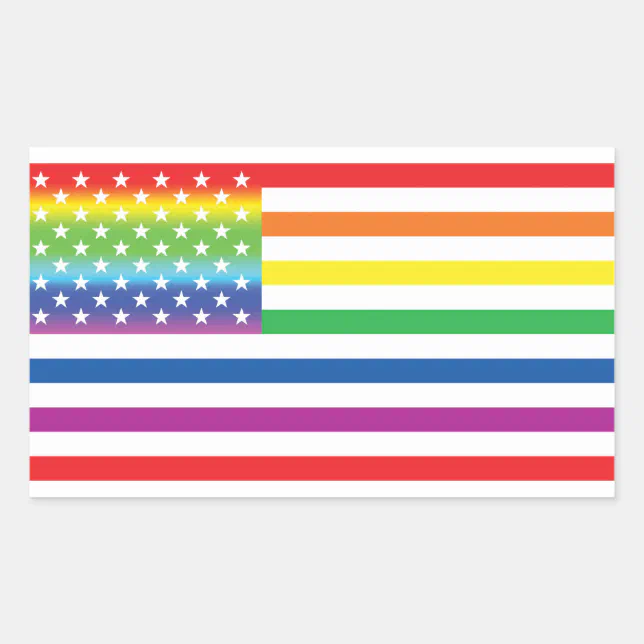 Rainbow US Flag LGBT Pride Rectangular Sticker | Zazzle