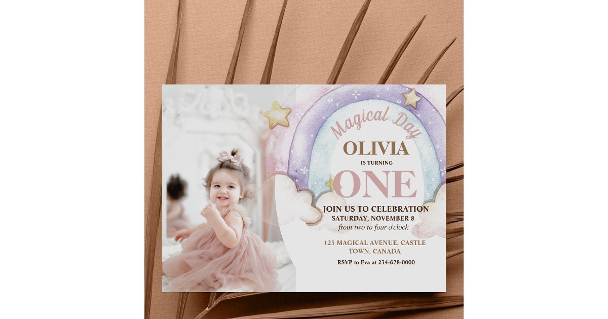Rainbow Watercolor Photograph 1th Birthday Invitation | Zazzle
