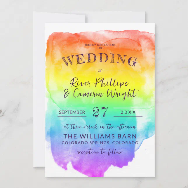 Rainbow Watercolor Wash LGBTQ Wedding Invitation | Zazzle