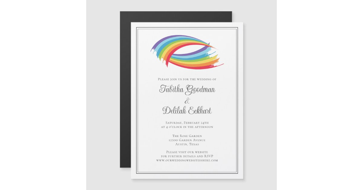 Rainbow Wave Beautiful LGBT Wedding Magnetic Invitation | Zazzle