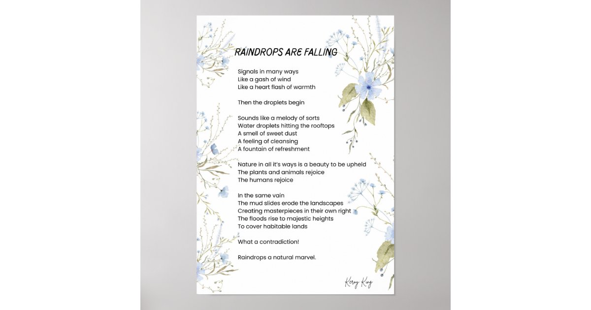 Raindrops are falling poem poetry poster | Zazzle