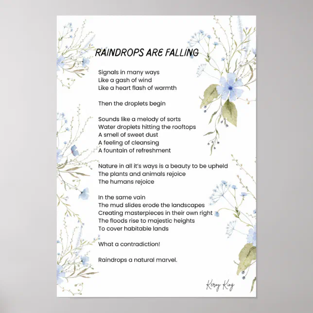 Raindrops are falling poem poetry poster | Zazzle