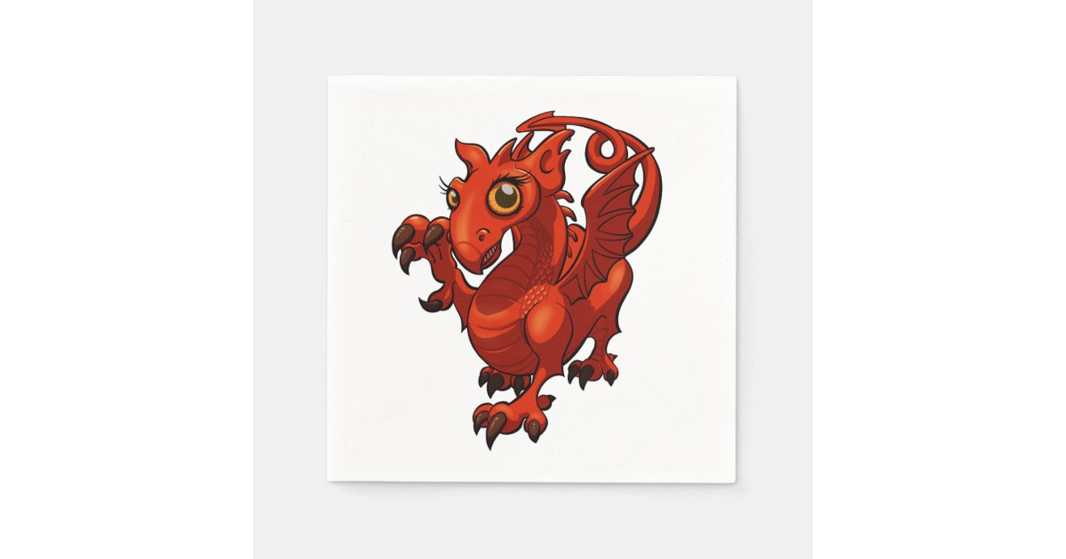 Rampant Little Welsh Baby Red Dragon Cartoon Napkin | Zazzle