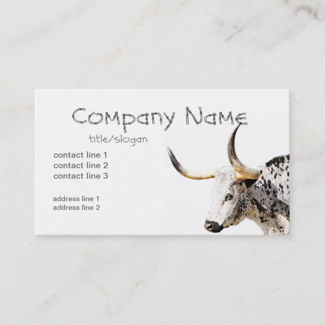 ranch farm longhorn black and white cow business card | Zazzle