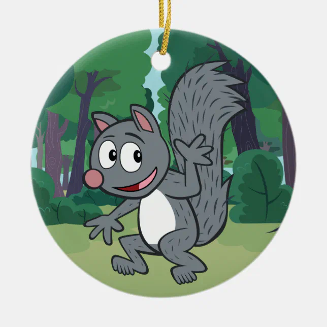 Ranger Rick | Grey Squirrel Waving Ceramic Tree Decoration | Zazzle