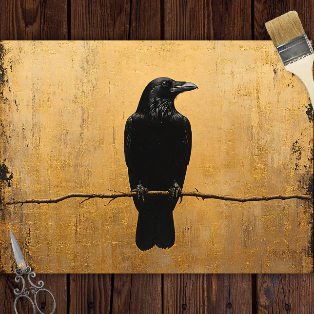 Raven on a Branch Gold Background Decoupage Tissue Paper | Zazzle