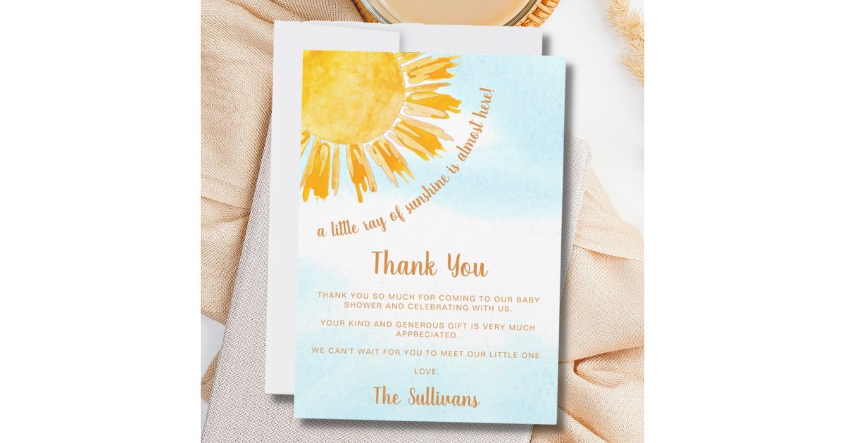 Ray of Sunshine Blue Sky Baby Shower Thank You Card | Zazzle