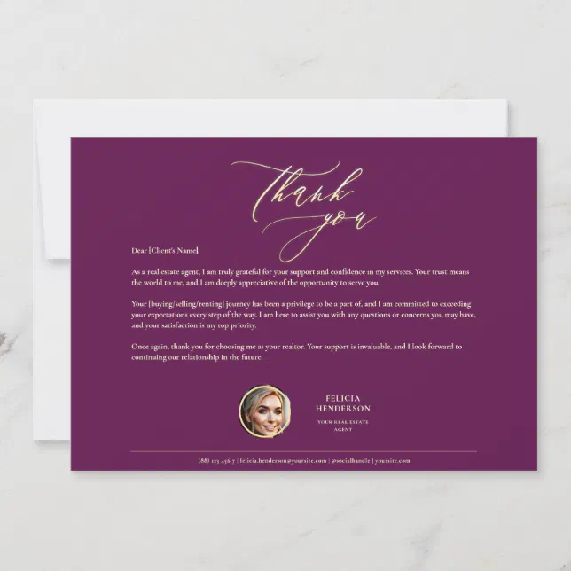 Real Estate Agent Gold Grateful Appreciation Thank You Card | Zazzle