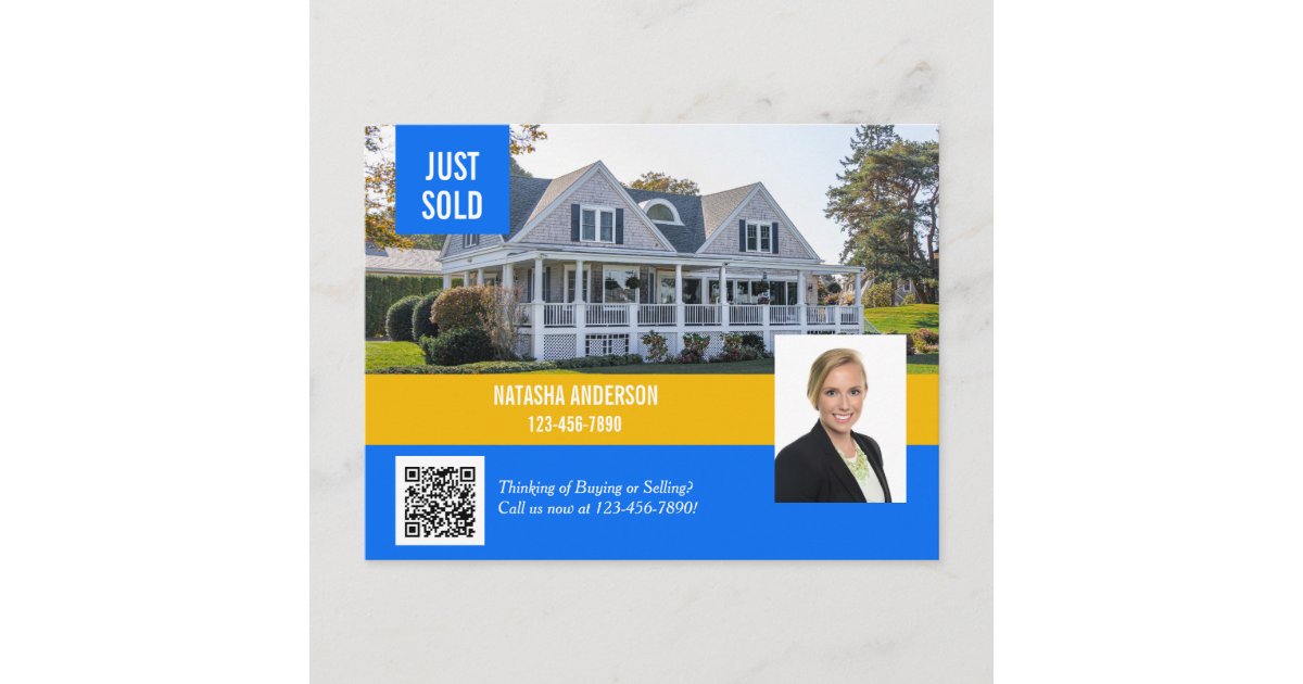 Real Estate Agent Marketing Just Sold QR Code Postcard | Zazzle