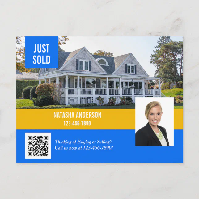 Real Estate Agent Marketing Just Sold QR Code Postcard | Zazzle
