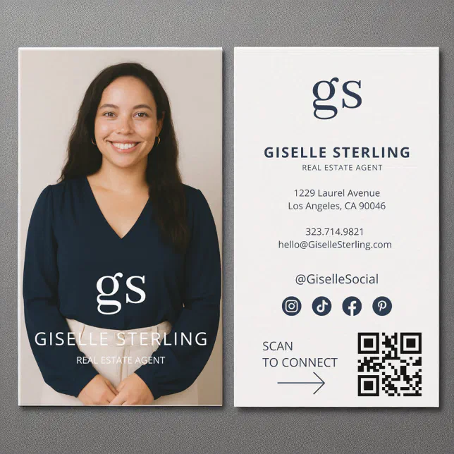 Real Estate Agent Photo Social Media QR Code Business Card | Zazzle