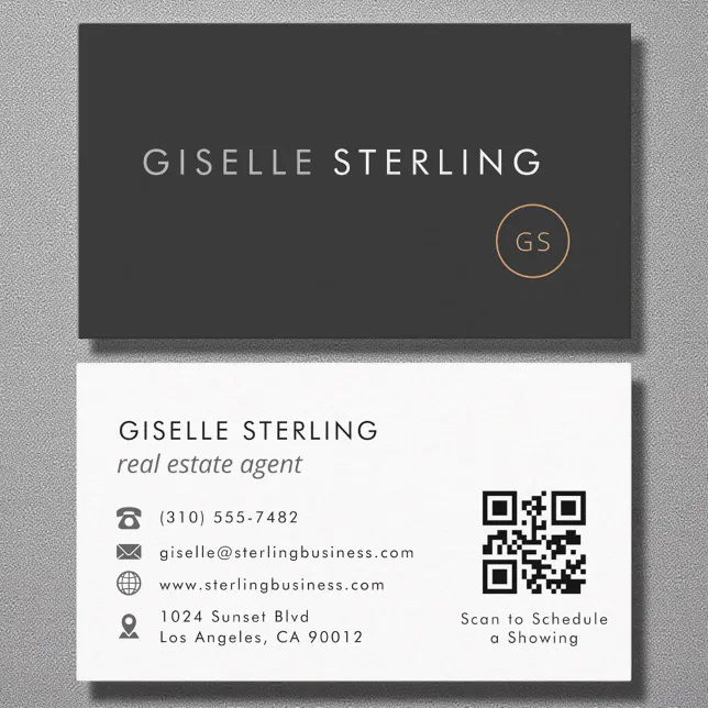 Real Estate Agent QR Code Minimalist Luxury Black Business Card | Zazzle