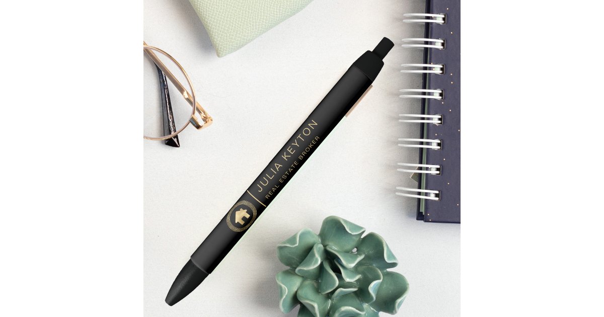 Real Estate House Logo Greek Key Frame Black Gold Ink Pen | Zazzle