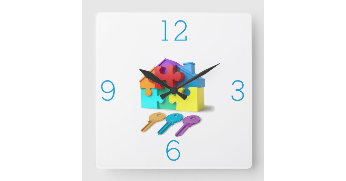Real Estate, Realtor, estate agent, New Home Square Wall Clock | Zazzle