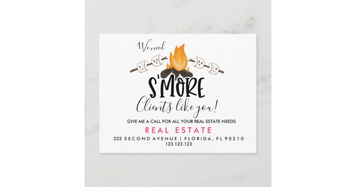 real estate SMORE referrals Announcement Postcard | Zazzle