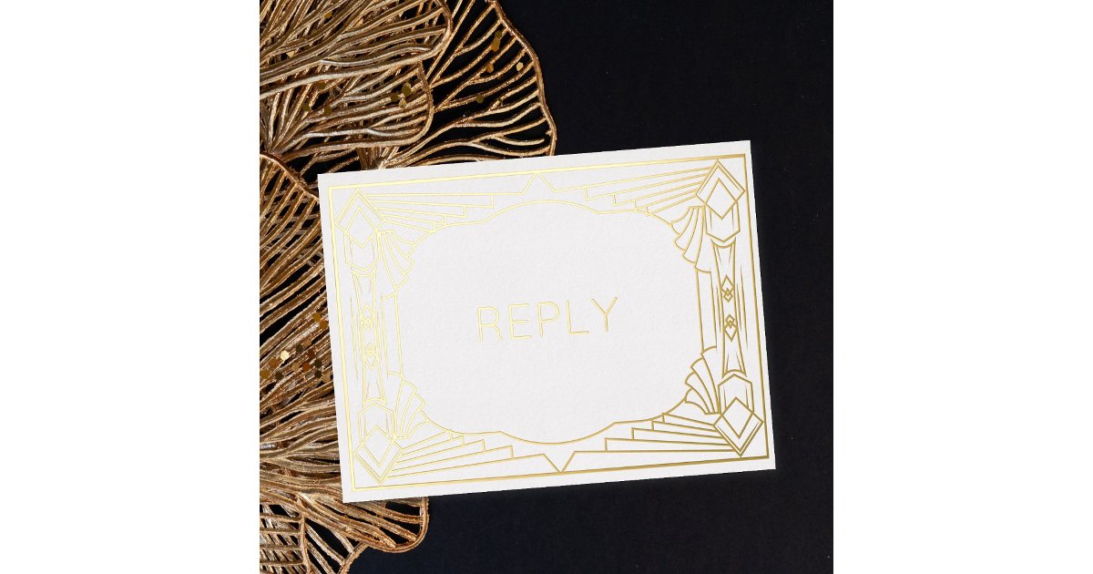 Real Foil Art Deco Geometric Gold Foil Meal RSVP Foil Invitation ...