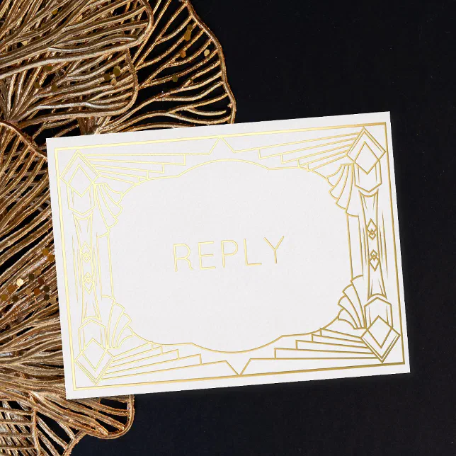Real Foil Art Deco Geometric Gold Foil Meal RSVP Foil Invitation ...