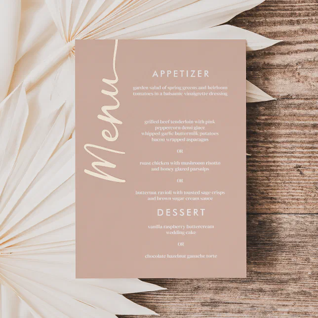 Real Rose Gold Foil Modern Font Wedding Menu Card | Zazzle