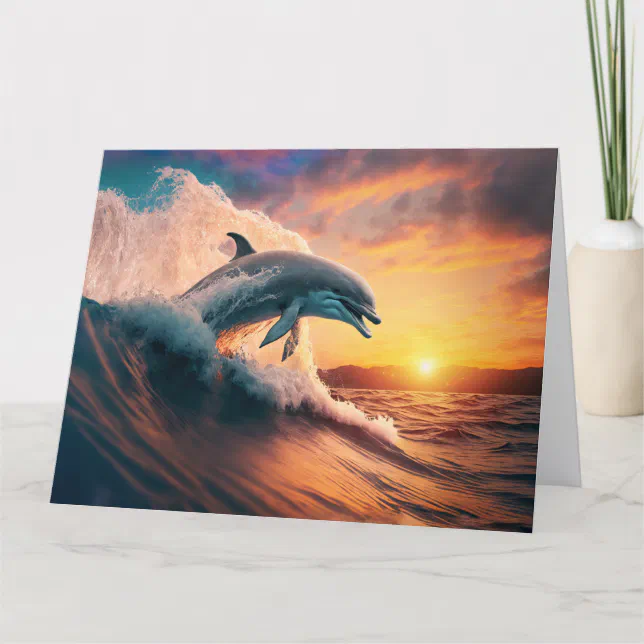 Realistic Dolphin Jumping Ocean Sunset Kids Adult Thank You Card | Zazzle