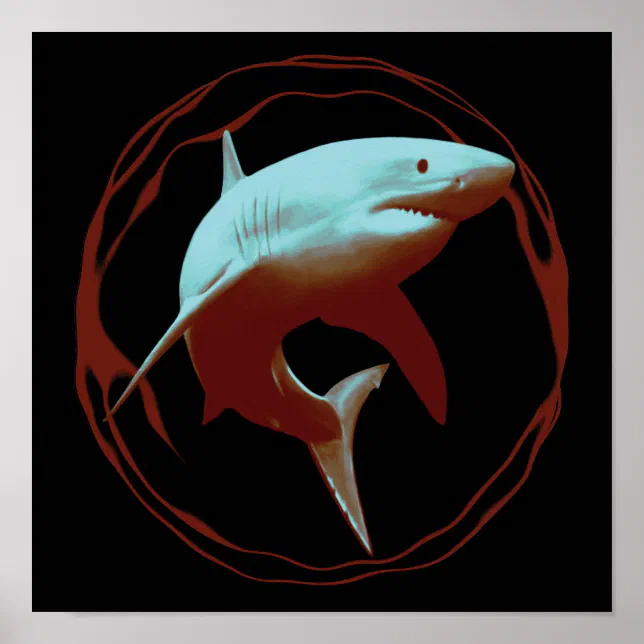 Realistic Illustration | Great White Shark Poster | Zazzle
