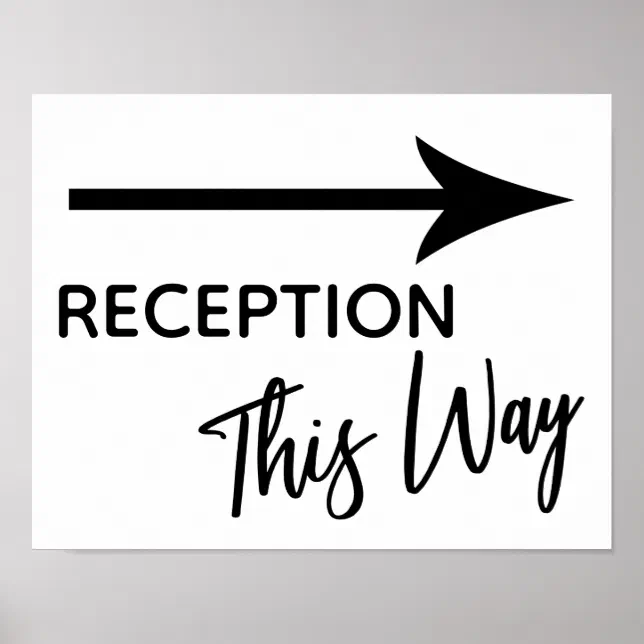 Reception This Way Simple Black & White Arrow Sign | Zazzle