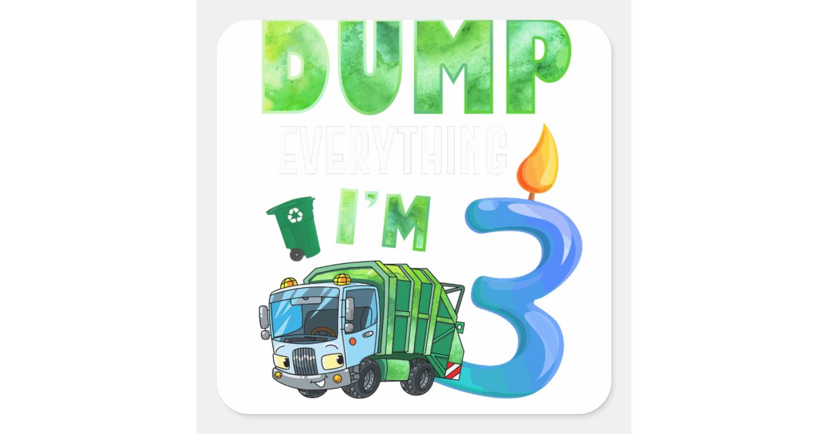 Recycling Trash 3 Years Old Garbage Truck 3rd Square Sticker | Zazzle