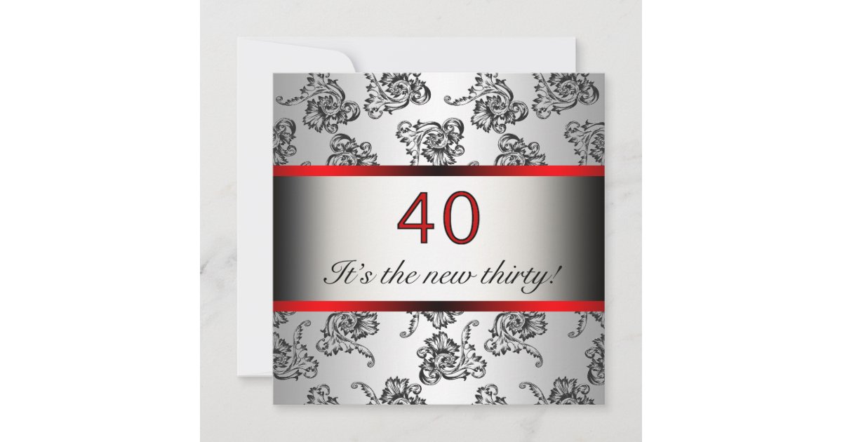 Red 40th Birthday Party Black Damask Invitation | Zazzle
