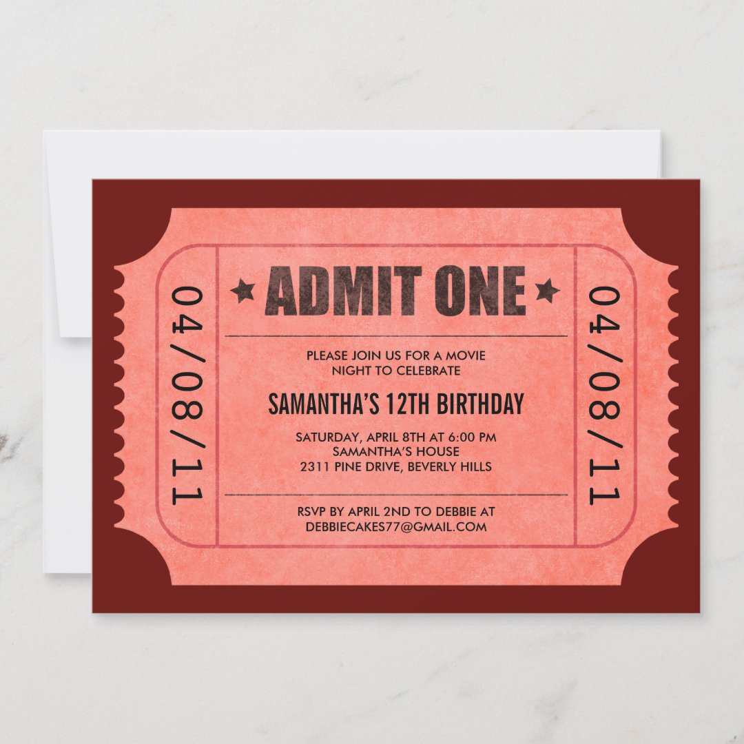 Red Admit One Ticket Invitations | Zazzle