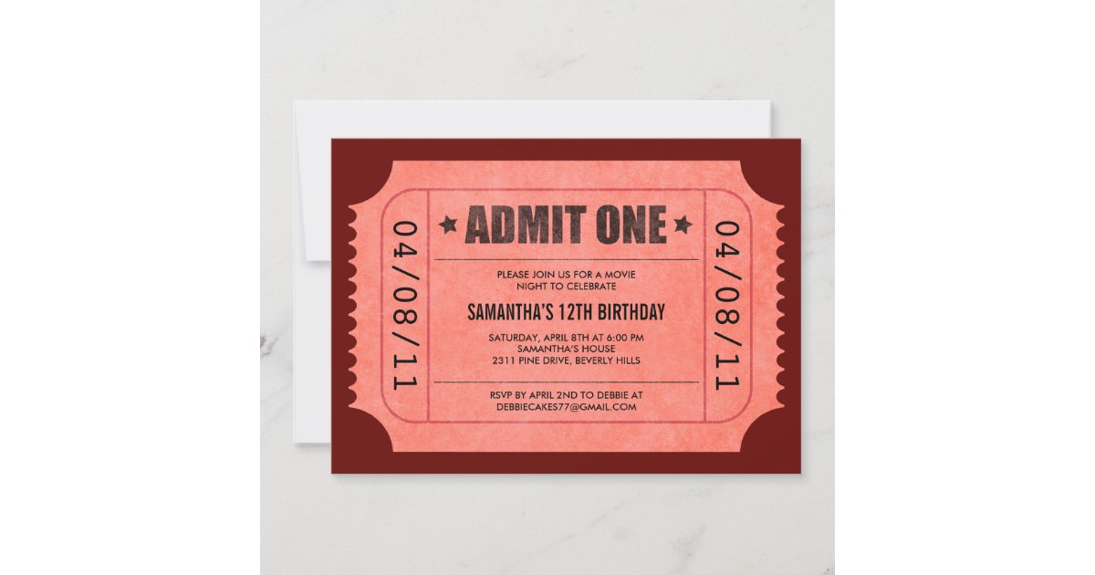 Red Admit One Ticket Invitations | Zazzle