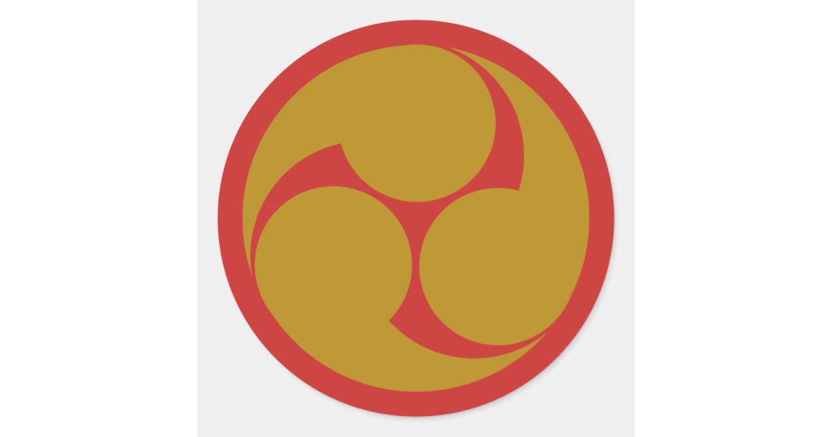 Red and Gold Japanese Mitsudomoe Crest Symbol Classic Round Sticker ...