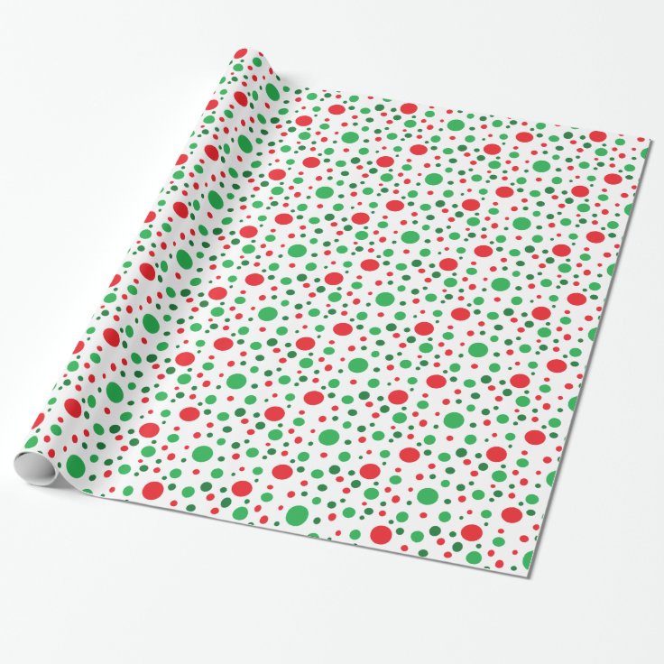 Red and Green Christmas Polka Dots Gift Wrap | Zazzle