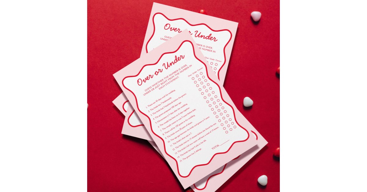 Red and Pink Bridal Shower Over Under Game | Zazzle