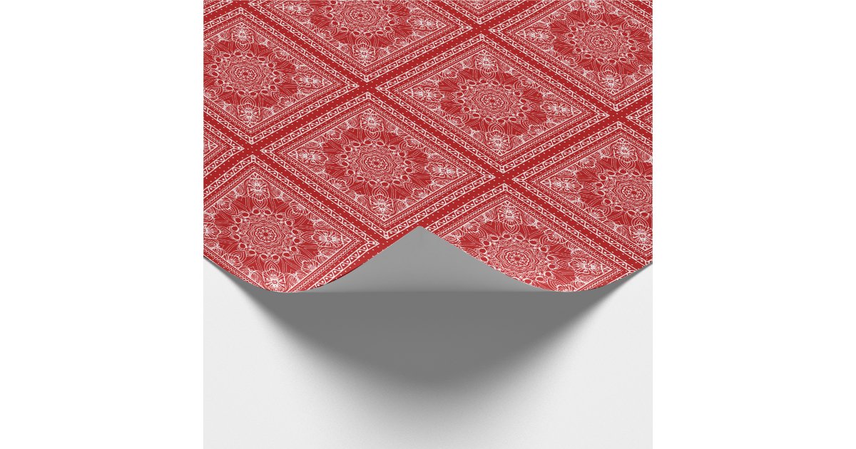 red and white bandanna pattern wrapping paper | Zazzle