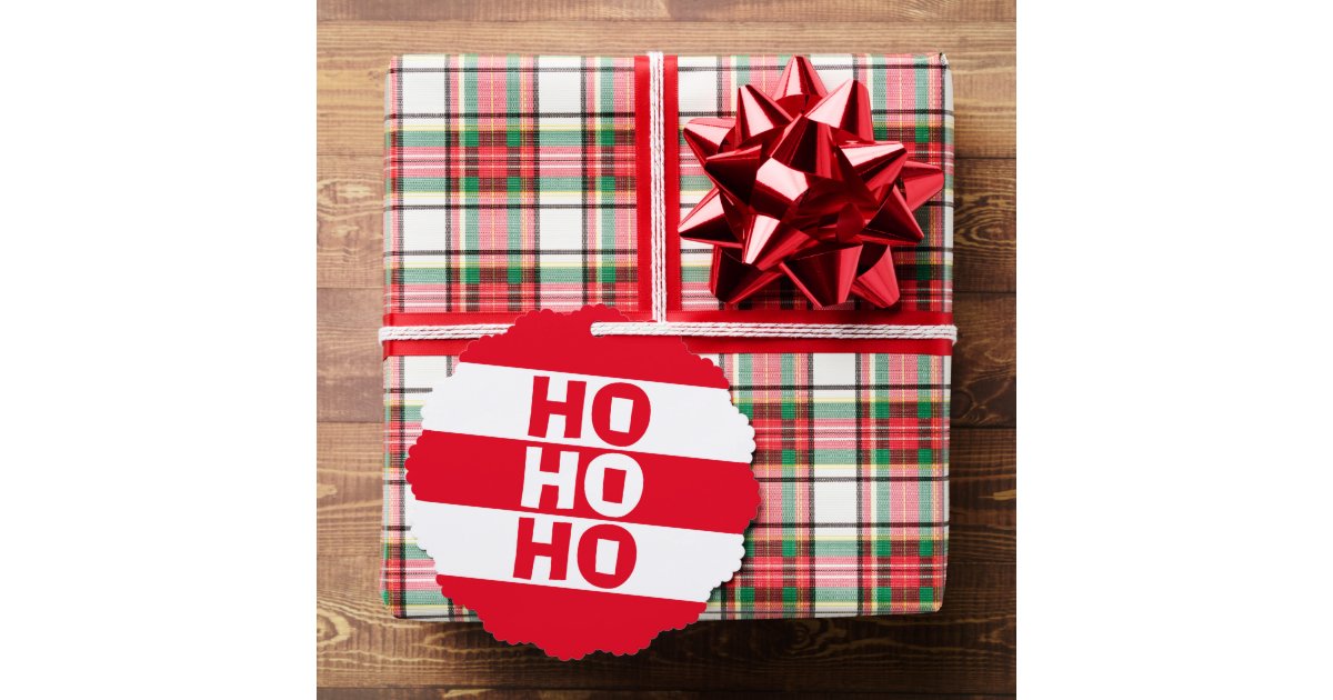Red and White Striped “Ho Ho Ho” Tree Decoration Card | Zazzle