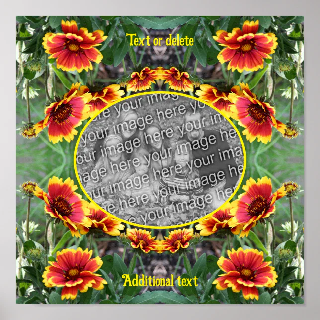 Red And Yellow Daisy Frame Create Your Own Photo Poster | Zazzle