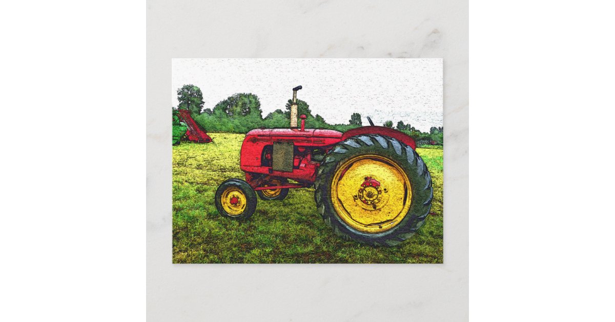 Red and Yellow Farm Tractor Postcard | Zazzle