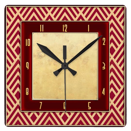 Red Art Deco Style Square Wall Clock | Zazzle.co.uk