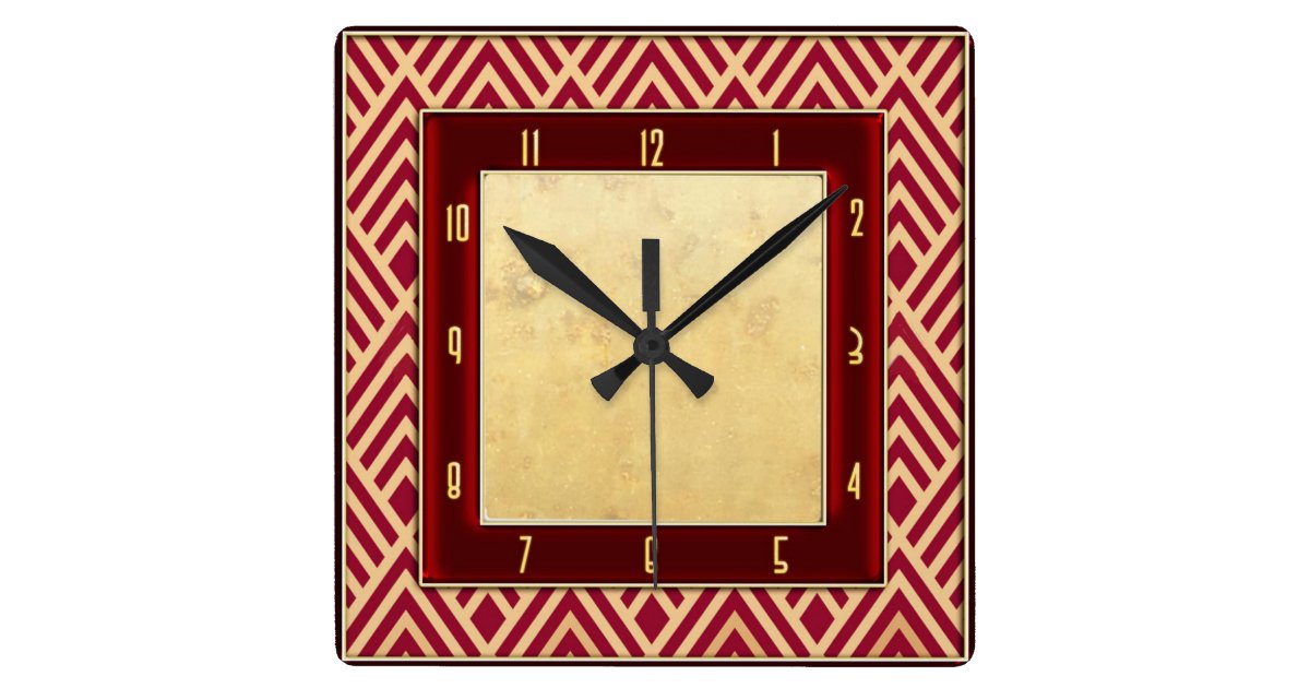 Red Art Deco Style Square Wall Clock | Zazzle.co.uk