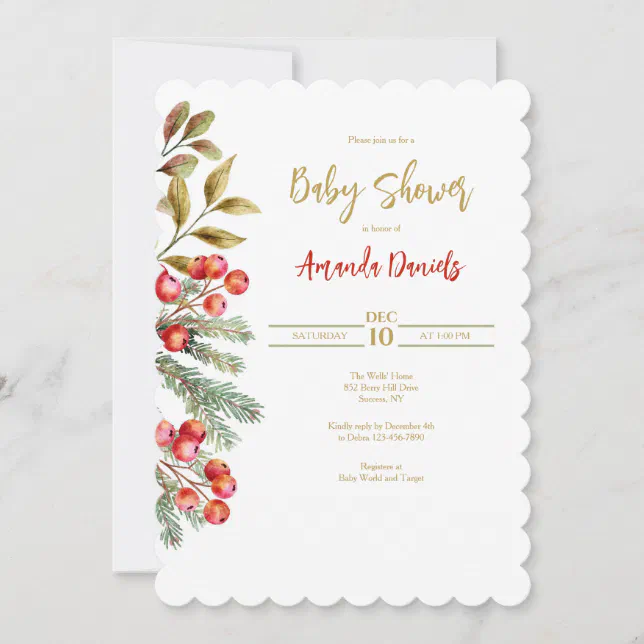 Red Berries Border Invitation | Zazzle