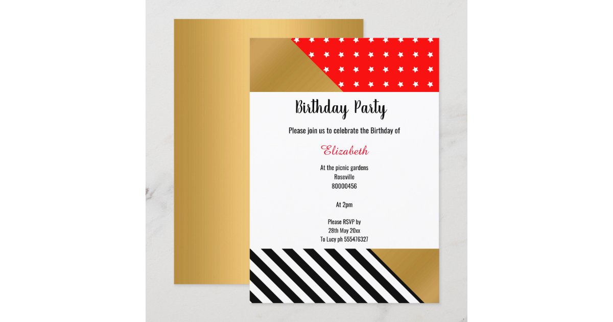 RED BLACK WHITE STARS & STRIPES BIRTHDAY INVITATION | Zazzle