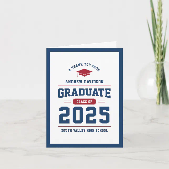 Red Blue Modern Class of 2025 Blank Thank You Card | Zazzle