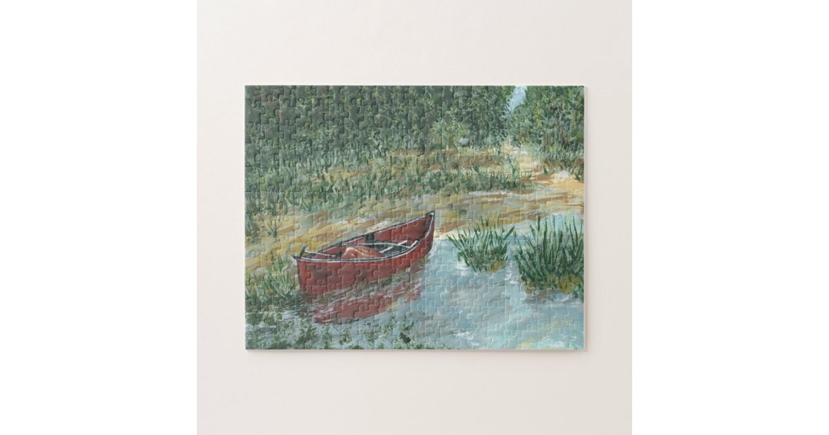 Red Canoe in Pump Slough Jigsaw Puzzle | Zazzle