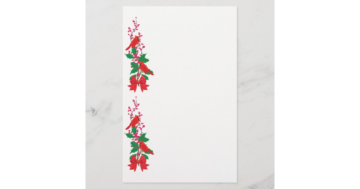 Red Cardinals on Holly Christmas Border Stationery | Zazzle