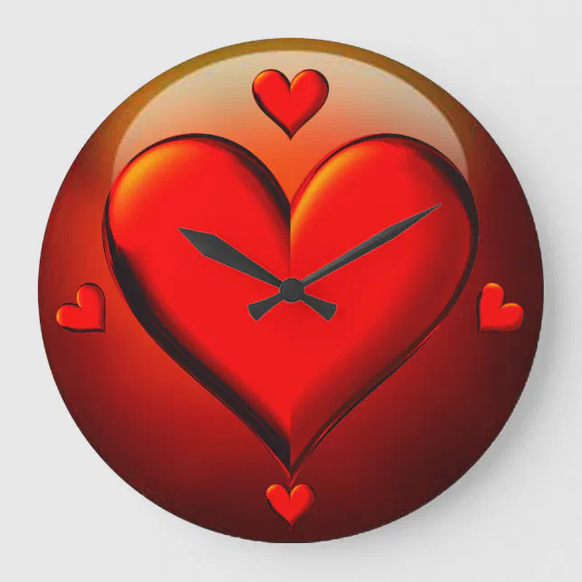 Red Crystal Hearts Large Clock | Zazzle